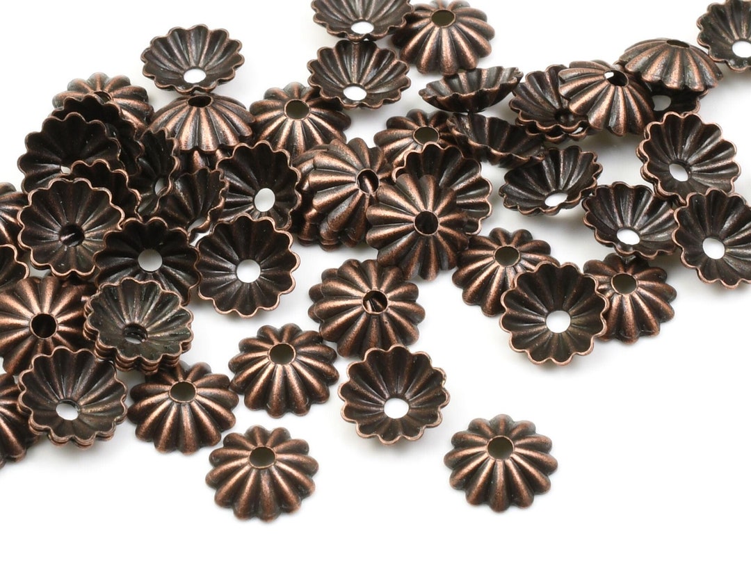 144 Pieces 6mm Pleated Dome Bead Caps - Dark Antique Copper Bead Caps ...