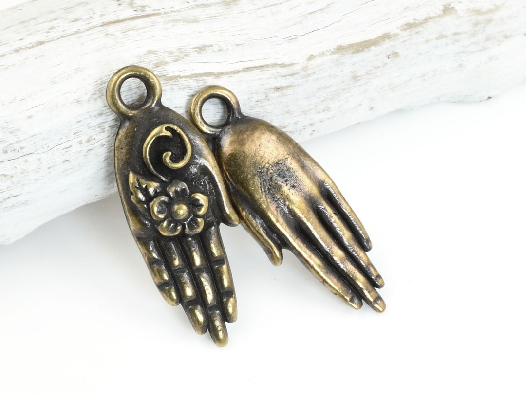 Antique Brass Charms Tierracast Blossom Hand Charm 9mm X 26mm Brass ...