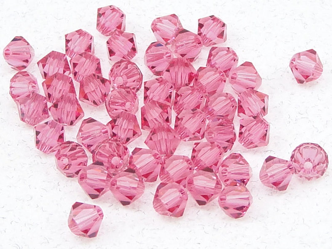 48 ROSE PINK Beads 4mm Bicone Beads Swarovski Crystal Beads Genuine ...