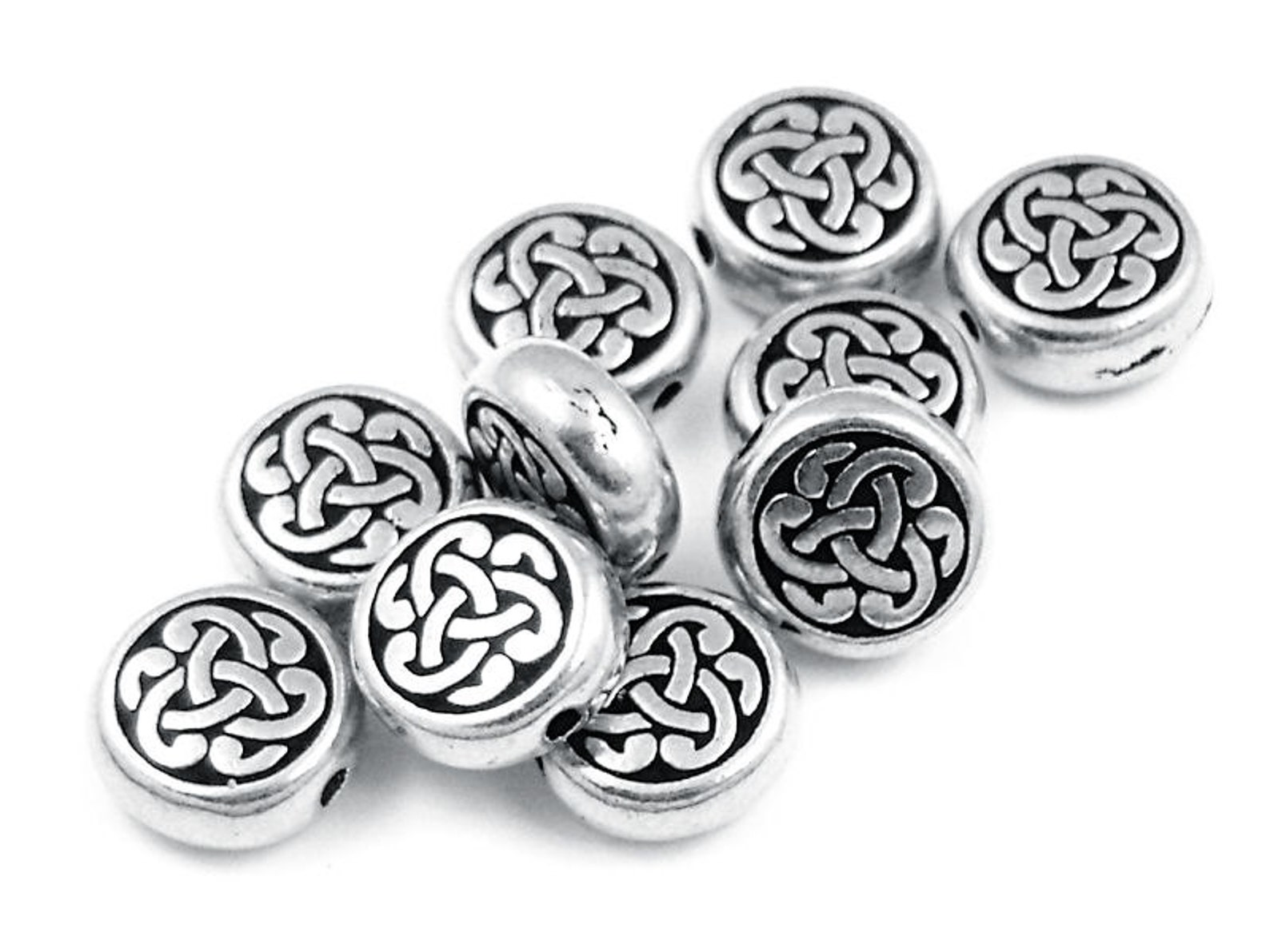 Silver Celtic Beads - Antique Silver Beads - Celtic Triad Knotwork Knot ...
