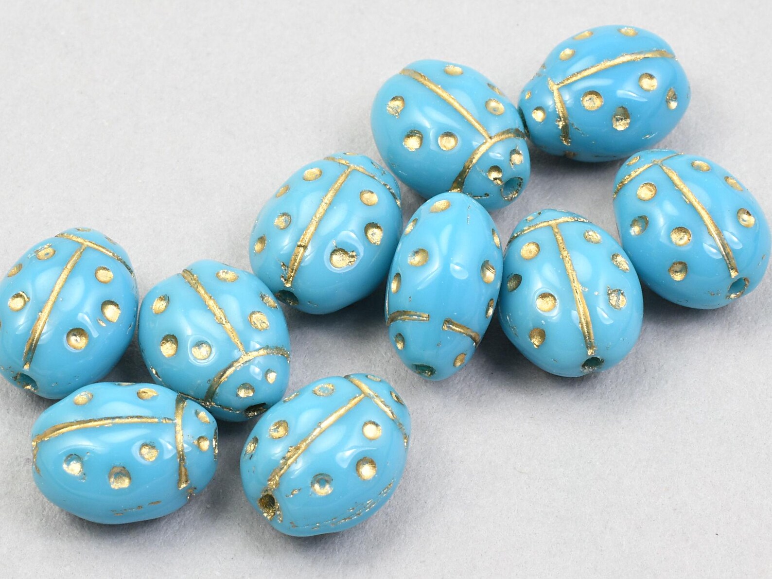 10 Pieces of Turquoise Glass Ladybug Beads - 9.5mm X 7.5mm Blue ...