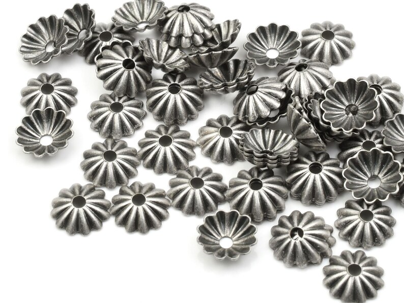 144 Pieces 6mm Pleated Dome Bead Caps - Dark Antique Silver Bead Caps ...