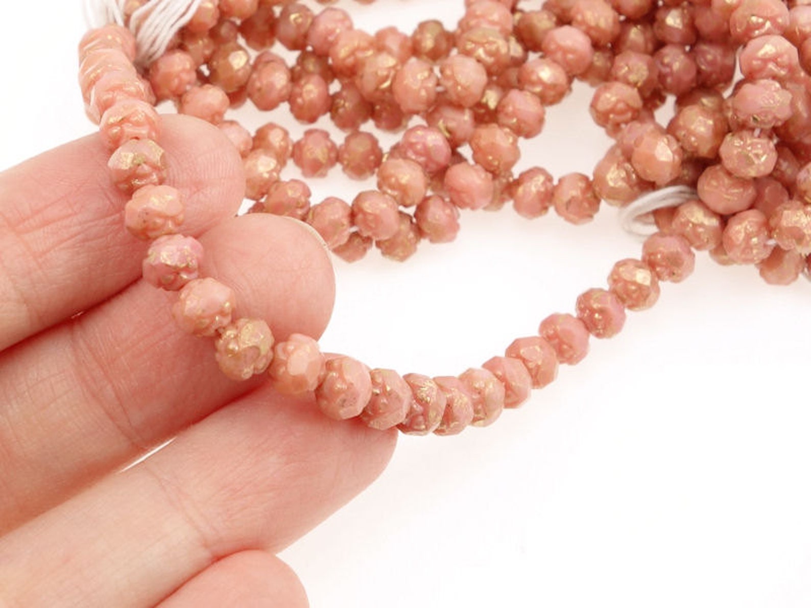 25 Small Rosebud Beads 6mm X 5mm Opaque Pink Marbled Gold Flower Beads ...