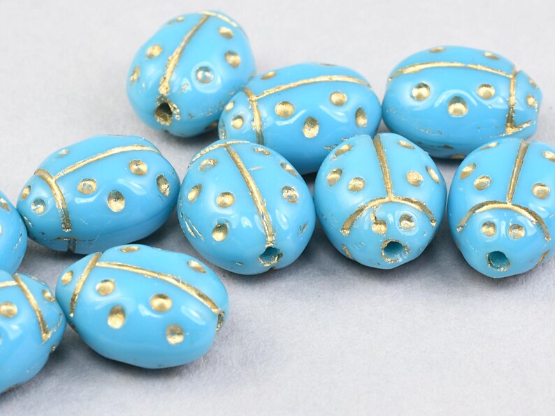 10 Pieces of Turquoise Glass Ladybug Beads - 9.5mm X 7.5mm Blue ...