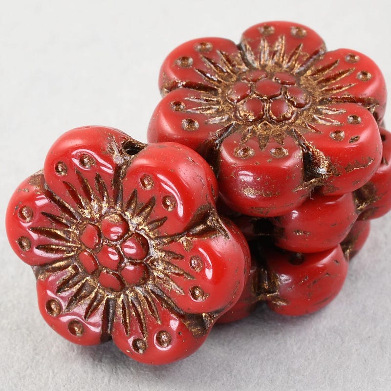 Czech Red Rose Beads - Etsy