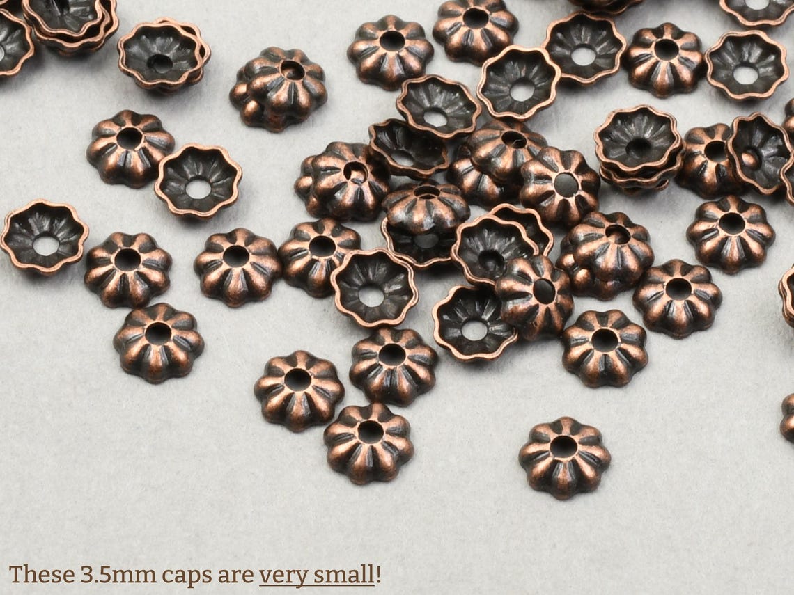 144 Pieces of TINY 3.5mm Fluted Bead Caps - ANTIQUE COPPER Beadcap ...