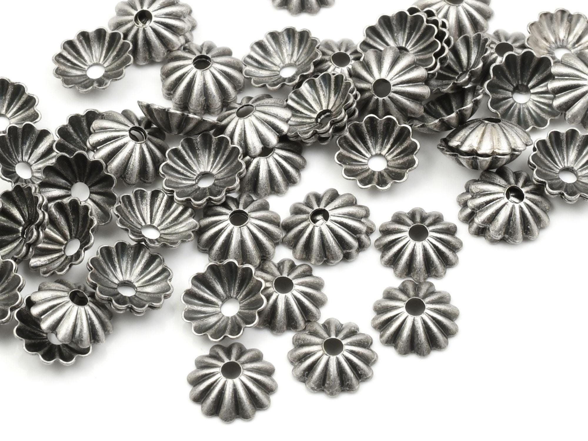 144 Pieces 6mm Pleated Dome Bead Caps - Dark Antique Silver Bead Caps ...