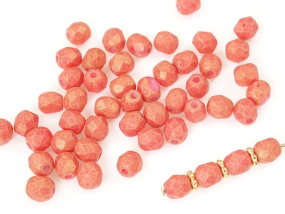 50 4mm Coral Color Beads 4mm Beads Faceted Firepolish Fire | Etsy