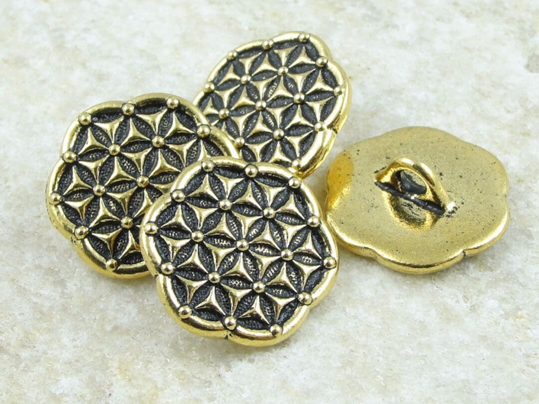 Antique Gold Button Findings Tierracast FLOWER OF LIFE Button Clasp ...