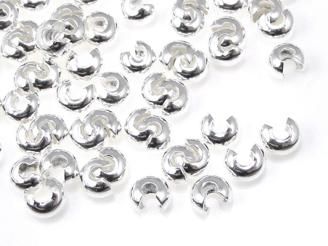 144 3mm Crimp Covers - Silver Crimp Covers - Bright Plated Silver Crimp ...