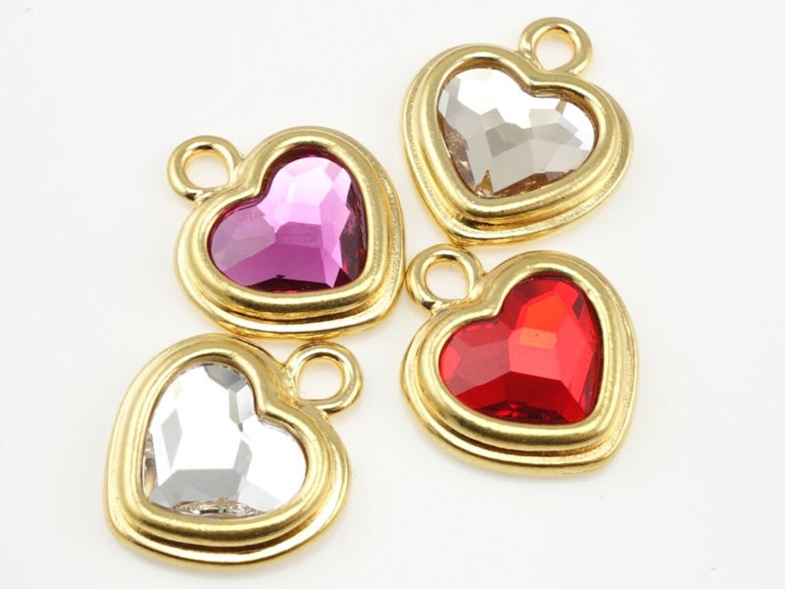 Crystal Heart Charms Gold Charms Custom Color Choice Fuchsia - Etsy