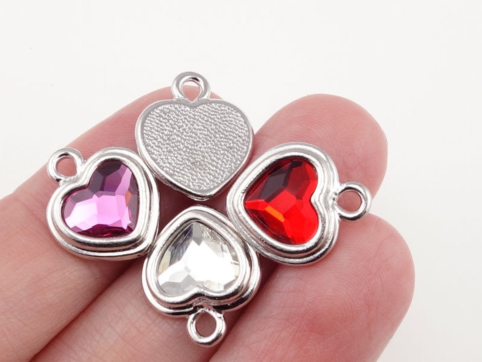Crystal Heart Charms Silver Charms Custom Color Choice Fuchsia - Etsy