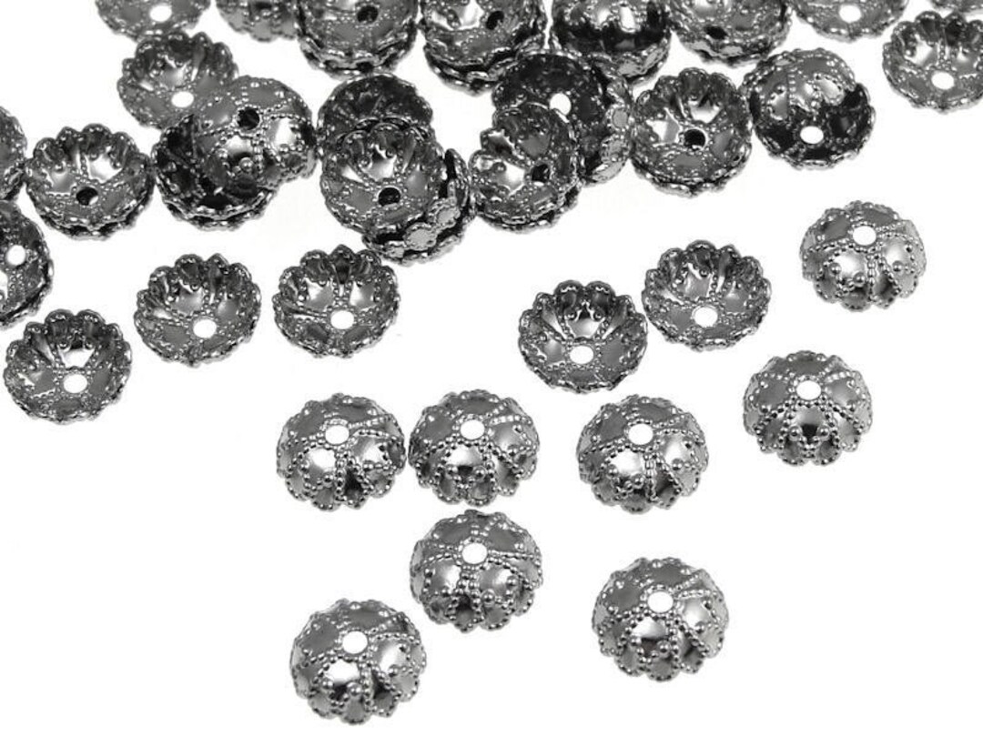 72 Gunmetal Bead Caps 7mm Ornate Dome Caps - Gun Metal Beadcaps - Black ...