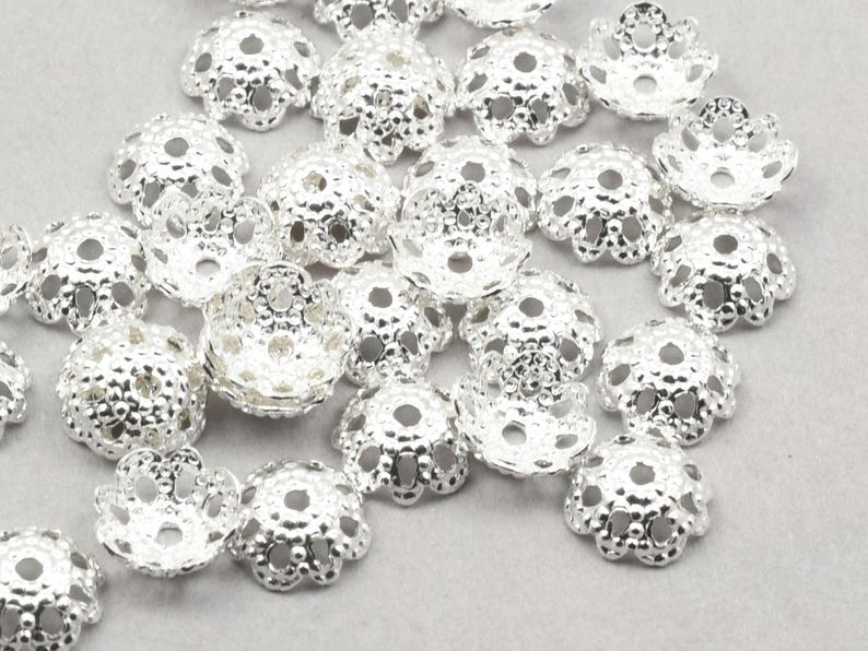 72+ Pieces of 5mm Filigree Dome Bead Caps - BRIGHT SILVER Beadcap ...