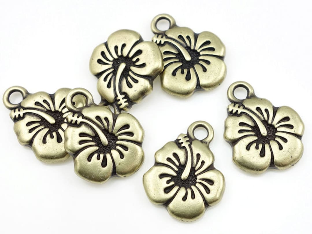 Hibiscus Flower Charms Brass Charms Tierracast Hibiscus Charms - Etsy