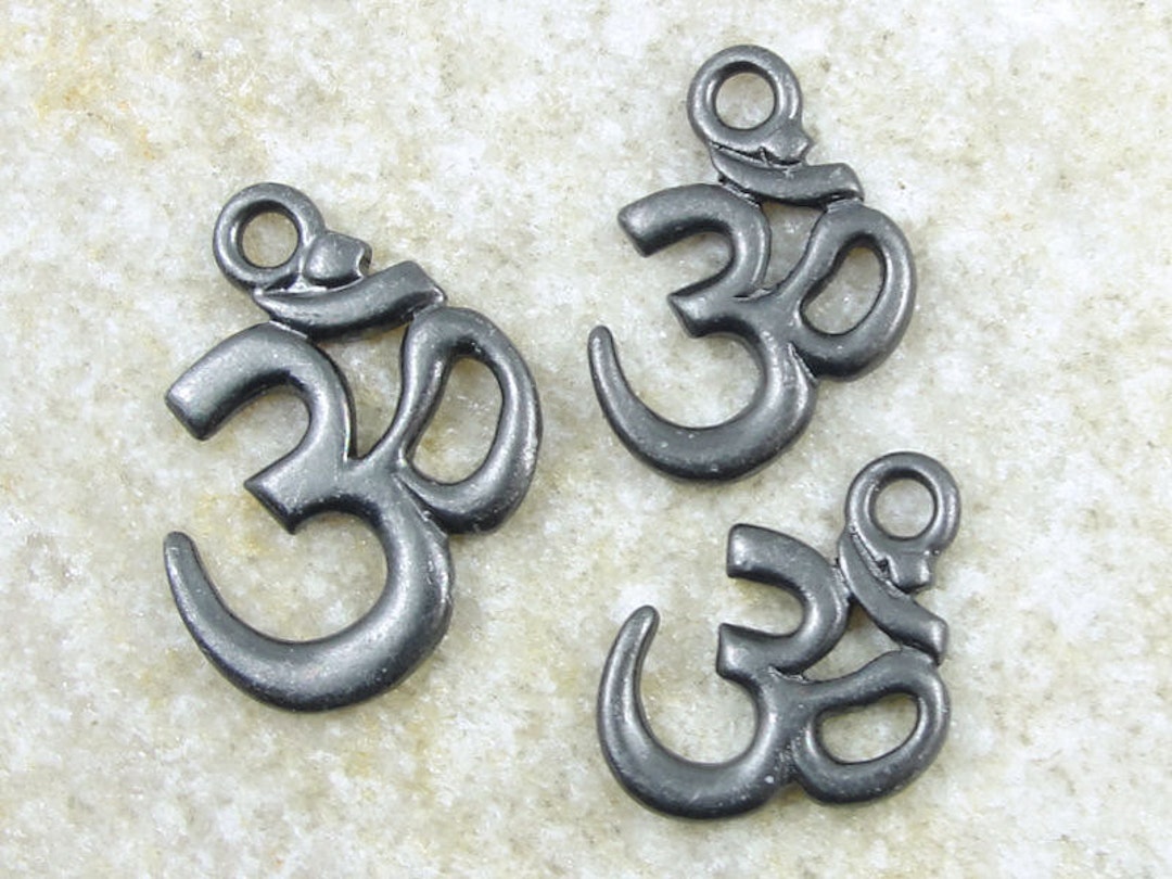 3 Piece Om Pendant and Om Charm Set - Black Oxide Yoga Charms for ...