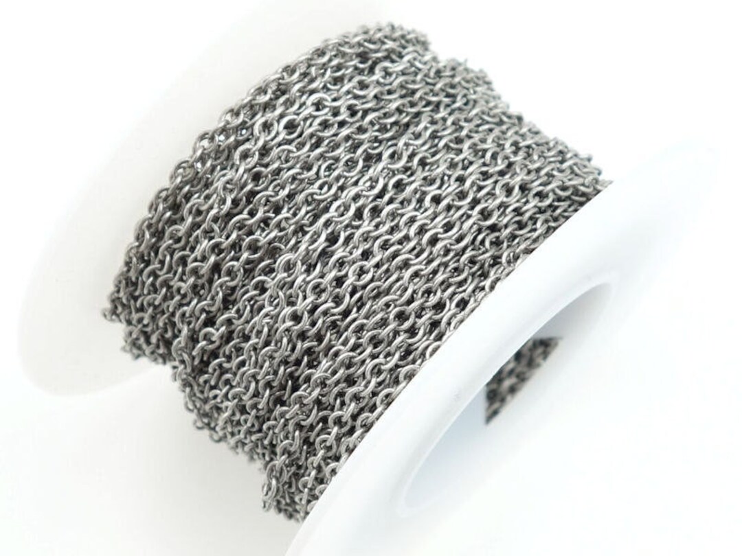 25 Feet Matte Dark Antique Silver Chain 1mm Fine Skinny Thin Cable ...