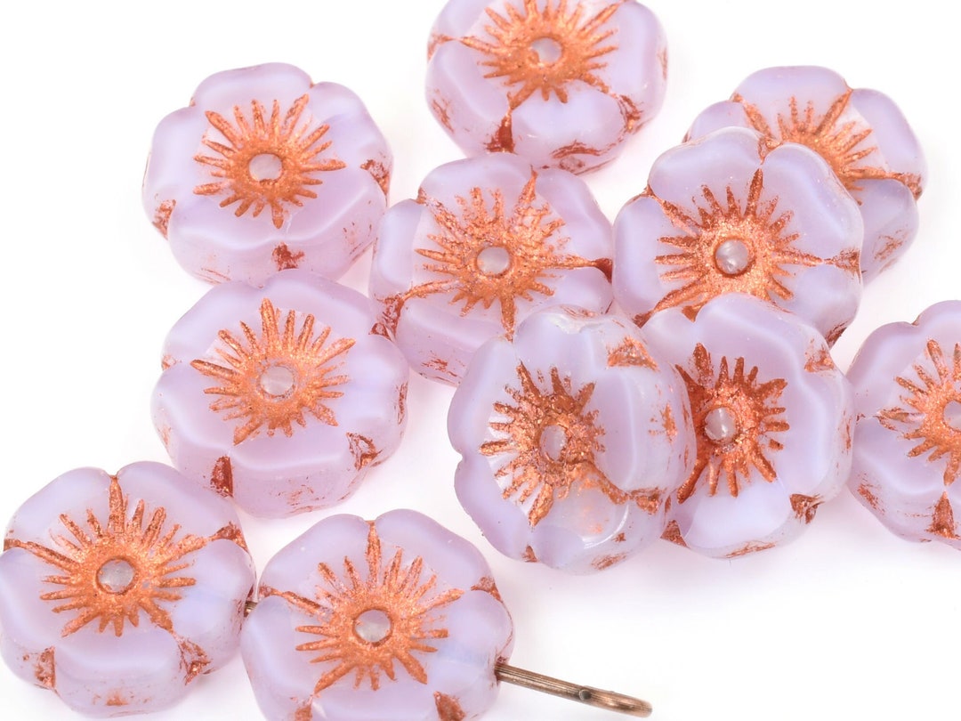 12mm Hibiscus Flower Beads - Light Purple Flowers - Lavender Purple ...
