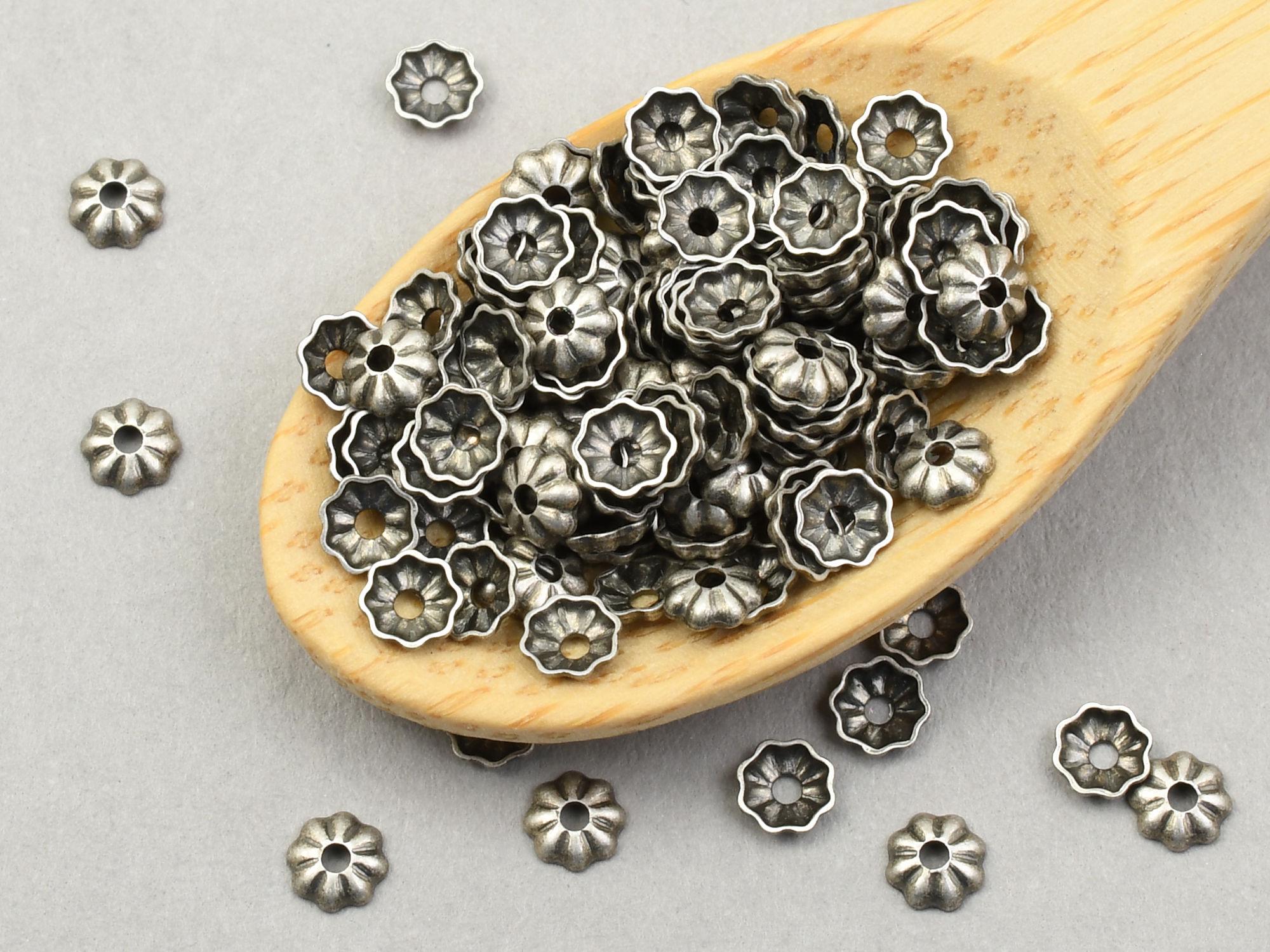 144 Pieces of TINY 3.5mm Fluted Bead Caps - Dark ANTIQUE SILVER Beadcap ...