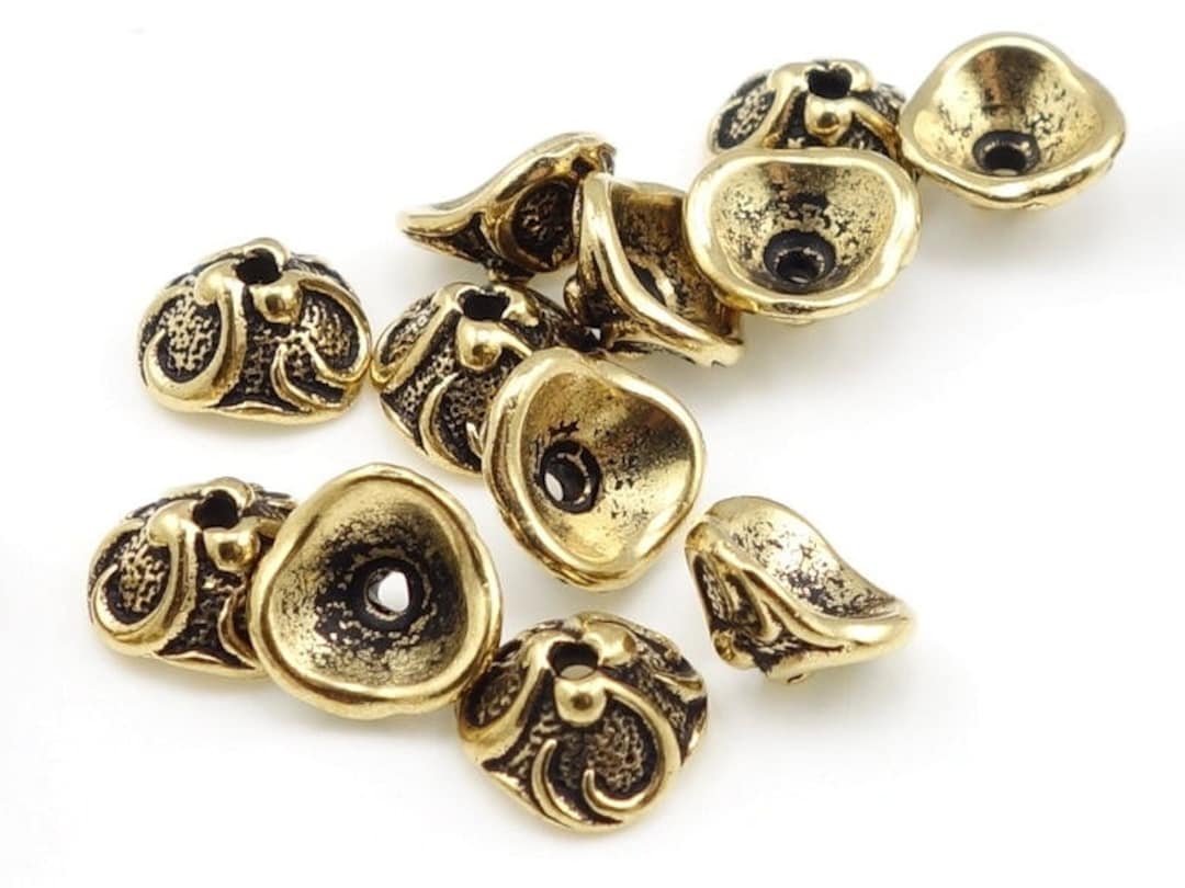 Antique Gold Bead Caps Gold Beadcaps 8mm Tierracast LILY Caps Gold ...