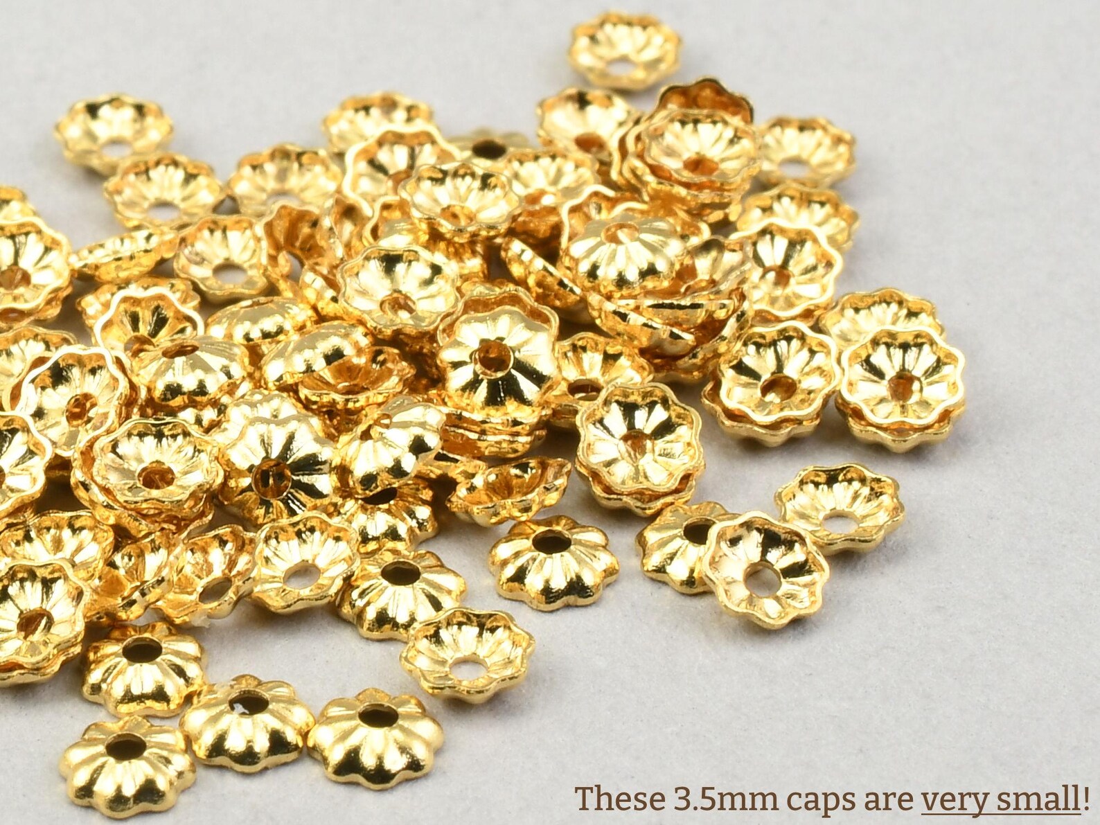 144 Pieces of TINY 3.5mm Fluted Bead Caps - GOLD Beadcap Findings ...