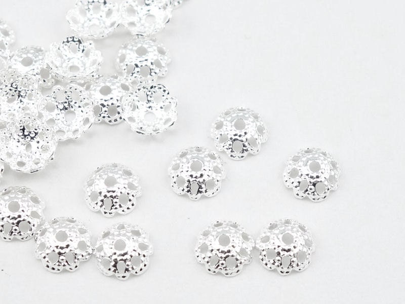 72+ Pieces of 5mm Filigree Dome Bead Caps - BRIGHT SILVER Beadcap ...
