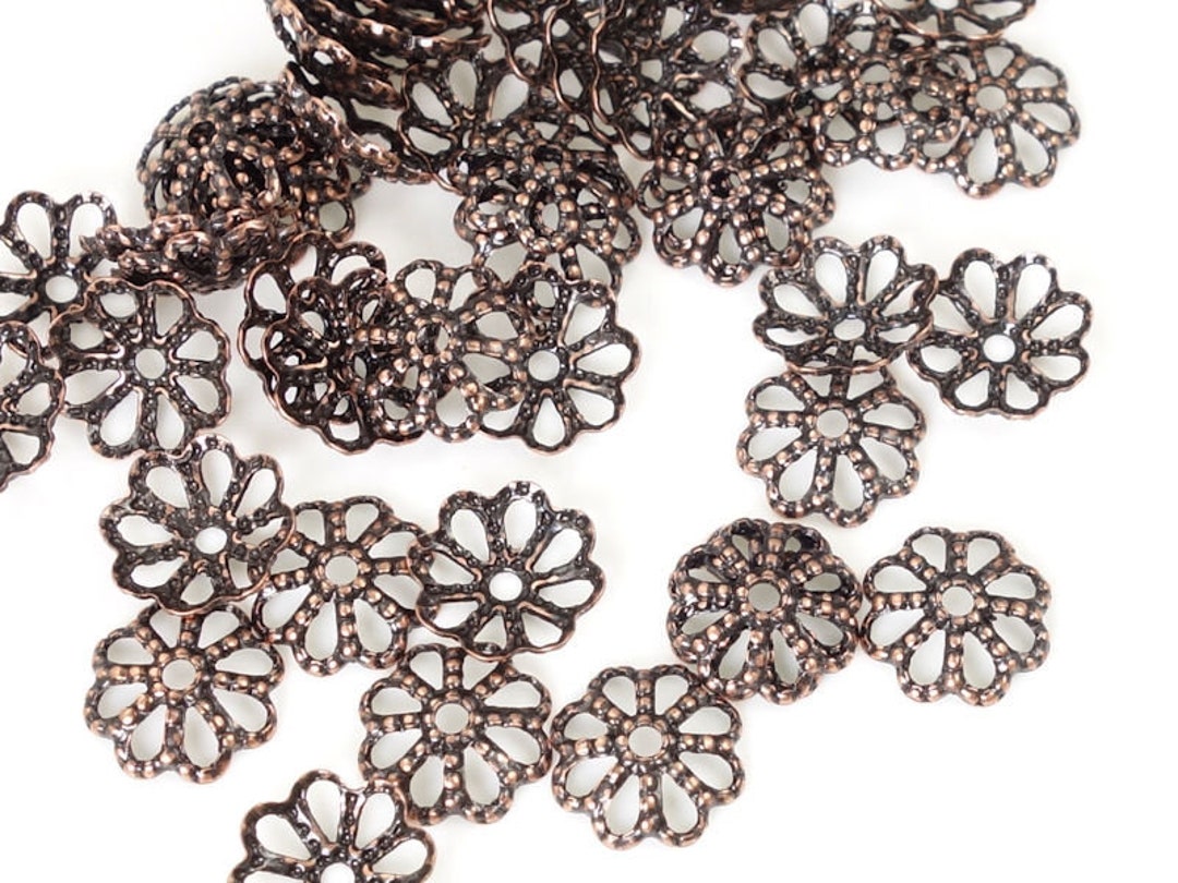 72 Pieces 7mm Filigree Copper Bead Caps - Aged Solid Copper Beads ...