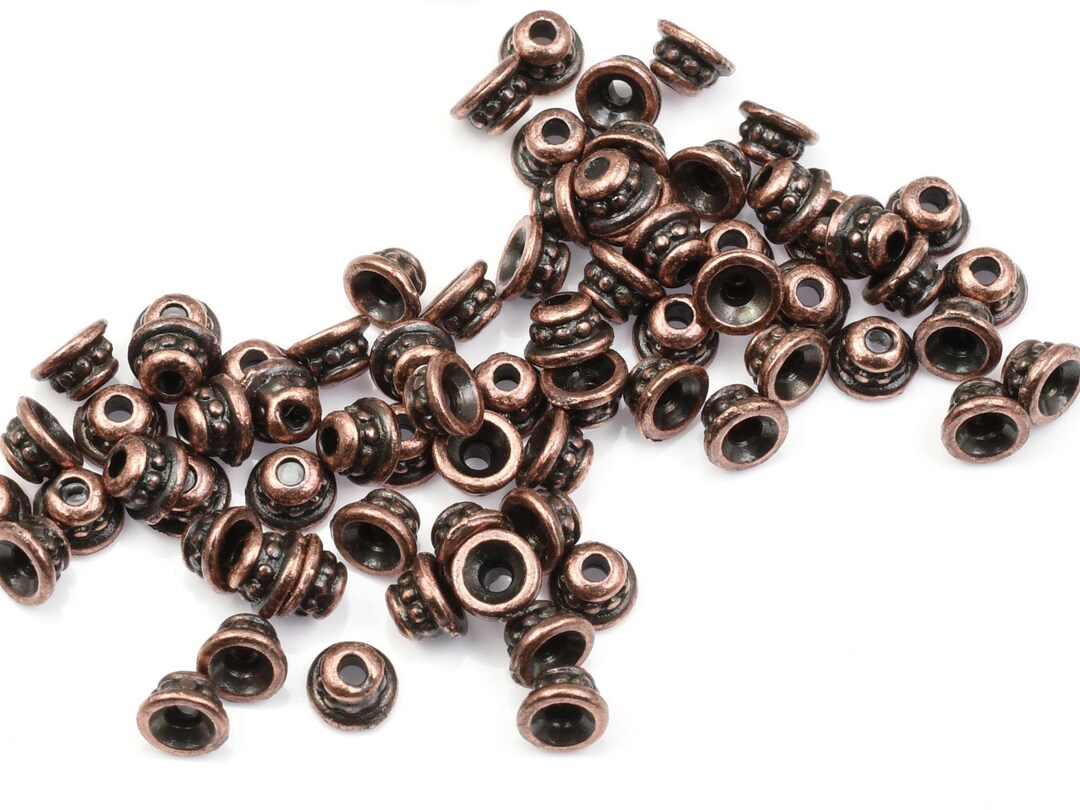50 Small 4mm Copper Bead Caps Tierracast 4mm Beaded Beadcaps Antique ...