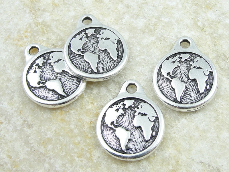 Tierracast EARTH Charm Antique Silver Charm World Charm - Etsy