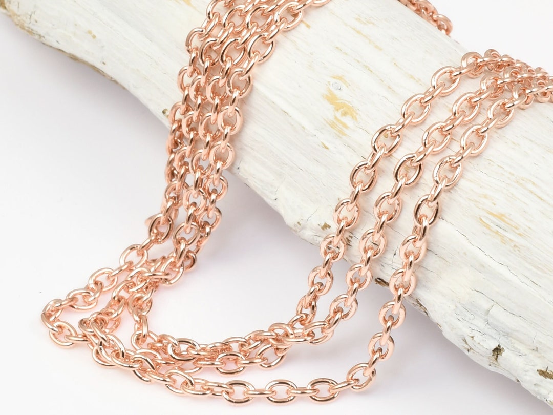Delicate ROSE GOLD Chain - 2mm X 3mm Fine Link Cable Chain - Fine Small ...