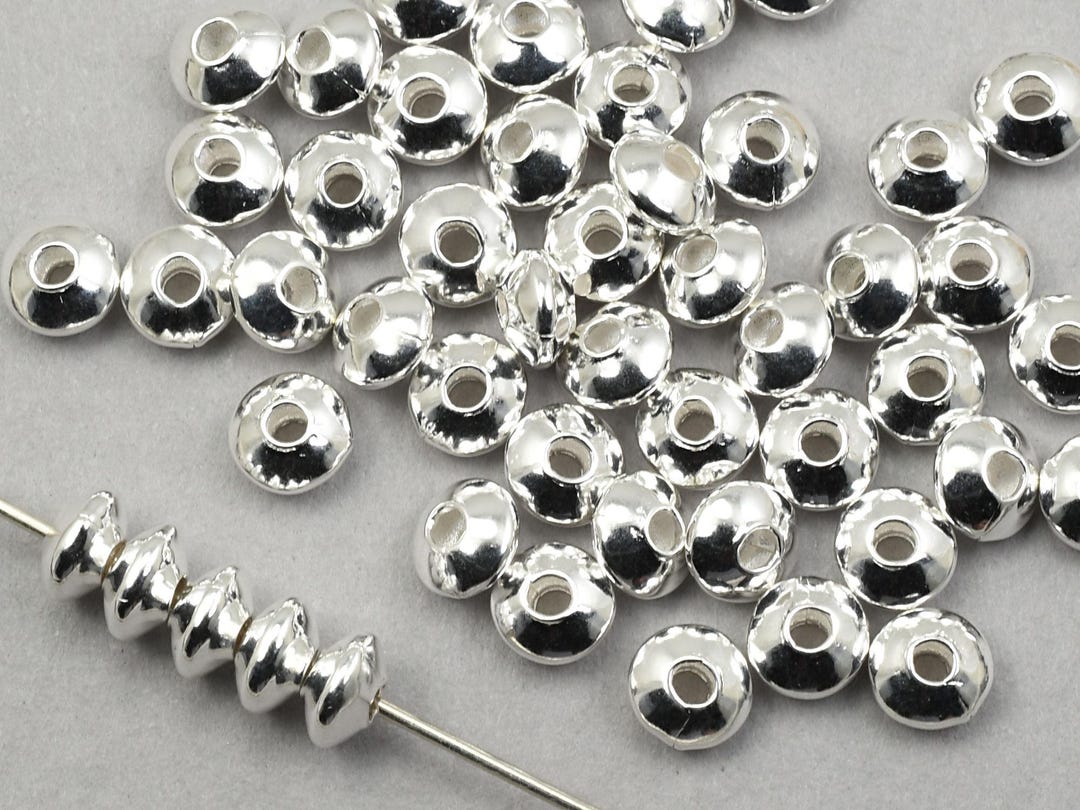 50 Beads - 5mm X 3mm Rondelle Beads - Small SILVER Beads - Silver ...