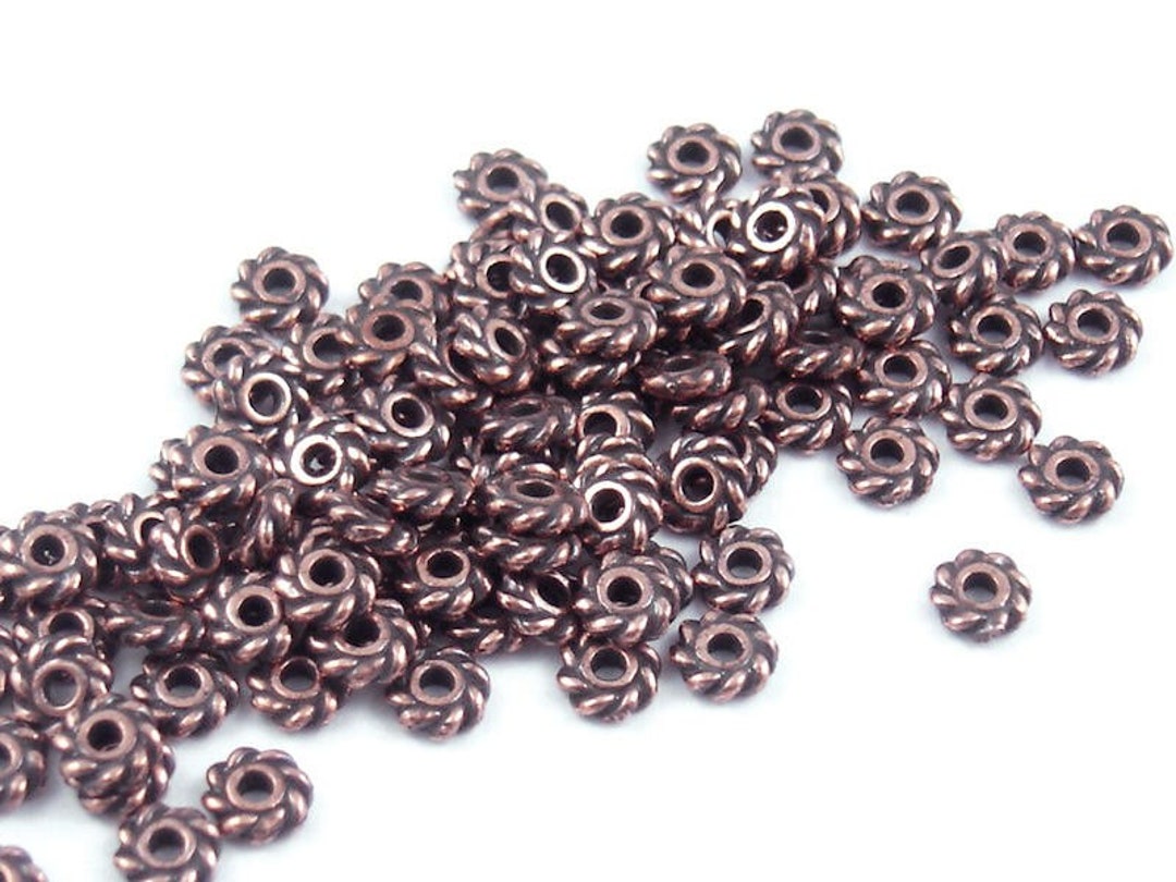 50 Copper Beads 4mm Flat Bali Beads Antique Copper Spacer Beads Twist ...