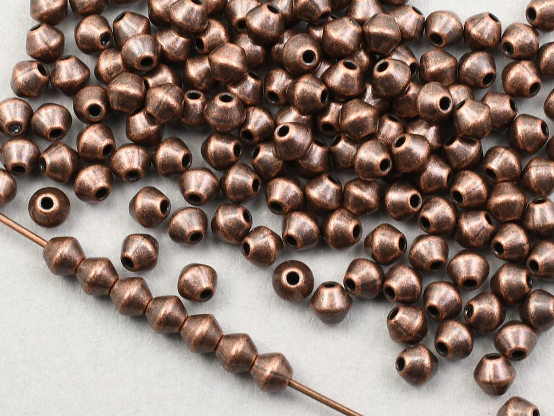 144 Pieces 3mm Bicone Beads - Antiqued Solid Copper Beads - Real Copper ...