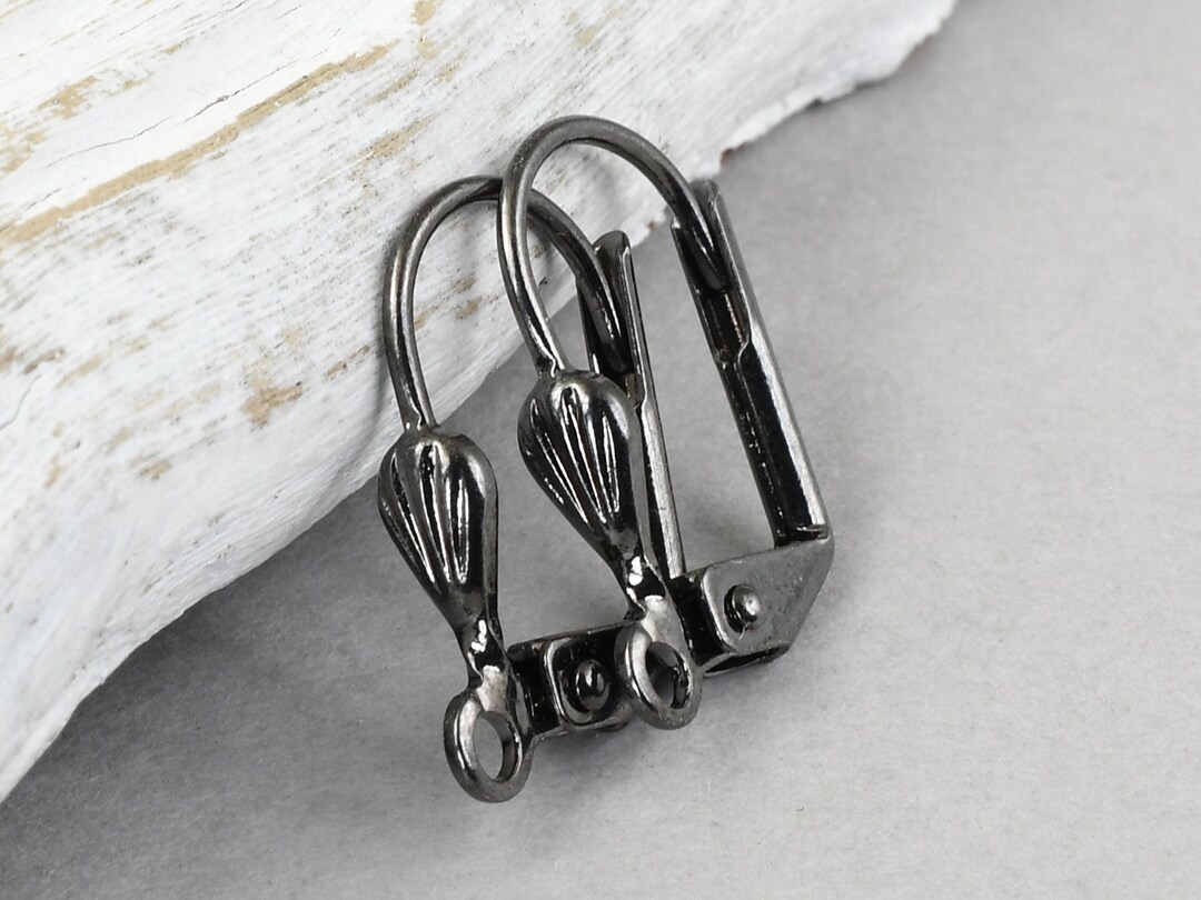 Shell Design Leverback Earrings - GUNMETAL Lever Back Ear Findings ...