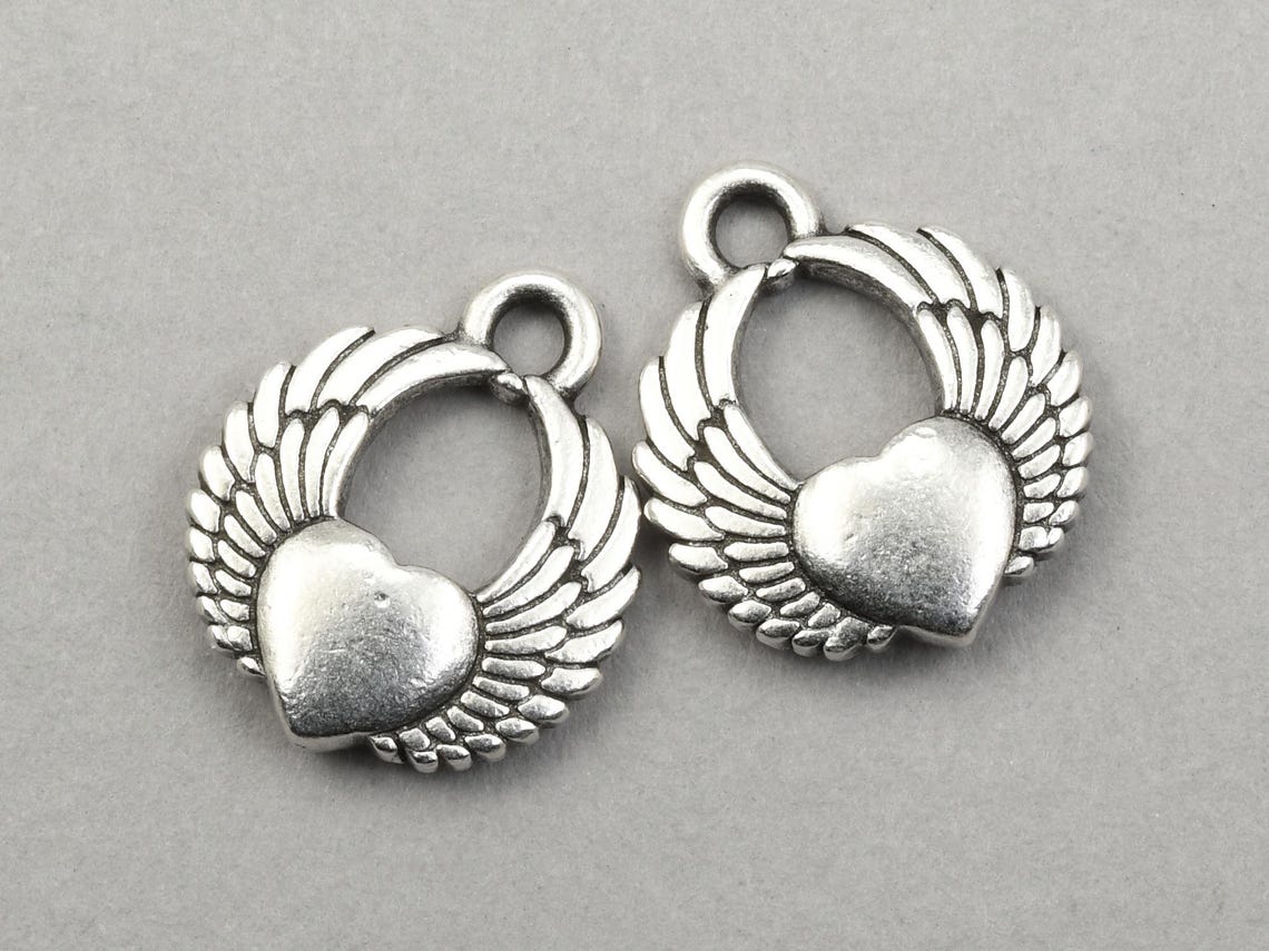 Winged Heart Charms - Antique Silver Charms - Heart Pendants Tierracast ...