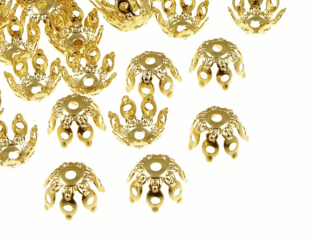 36+ Pieces of 9mm Filigree Bead Caps - BRIGHT GOLD Beadcaps - 9mm Petal ...