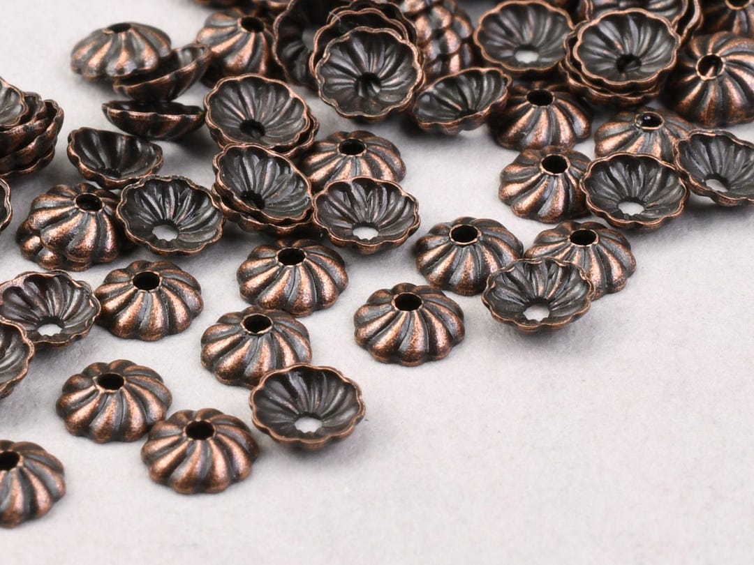 144 Pieces of TINY 4mm Swirled Dome Bead Caps - ANTIQUE COPPER Beadcap ...