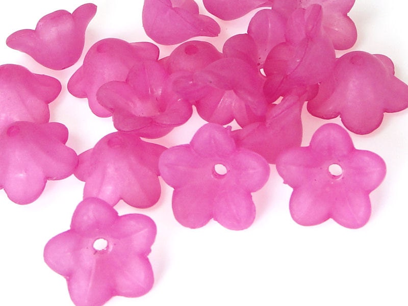 18 RASPBERRY Pink Lucite Flower Beads 7mm x 13mm Trumpet | Etsy