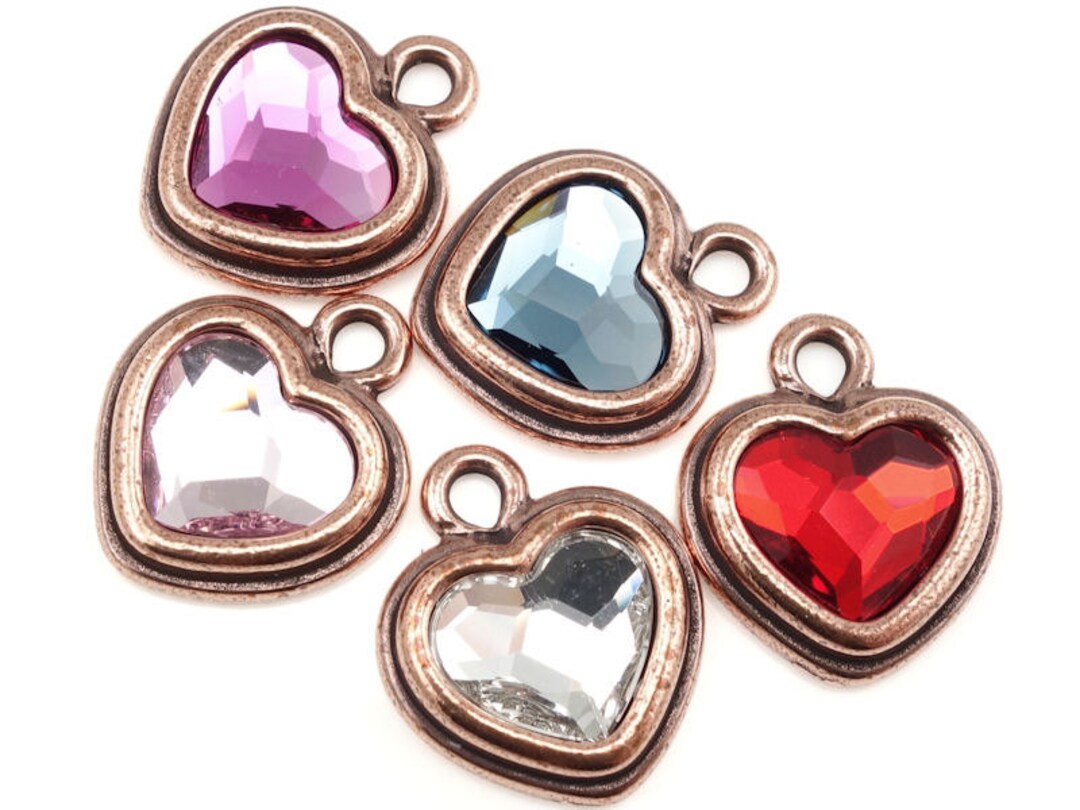 Antique Copper Heart Charm Copper Heart Pendant Crystal Heart With ...