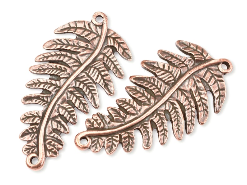 Antique Copper Fern Leaf Link - 40mm X 20mm Fern Frond Pendant Charm ...