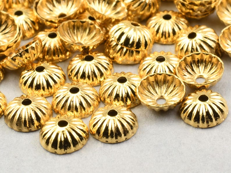 144 5mm Gold Bead Caps Small Gold Plated Pleated Dome Gold Beadcaps ...