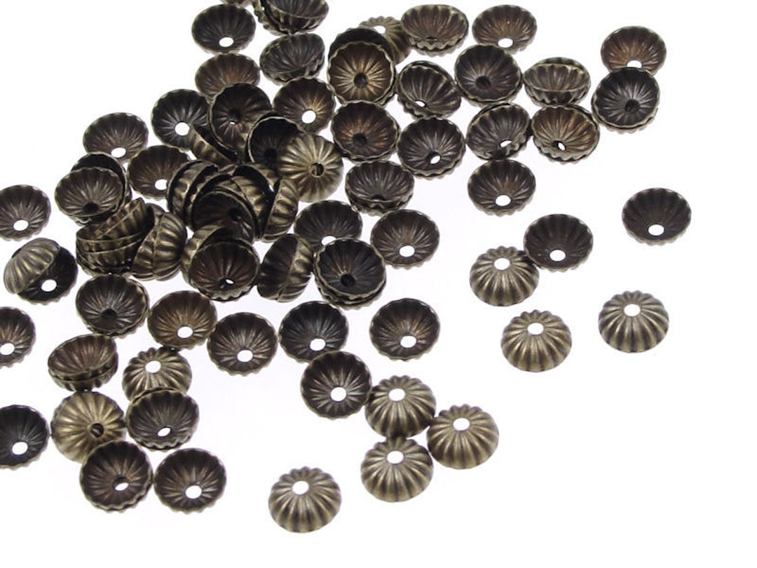144 Small Brass Bead Caps - 5mm Pleated Dome ANTIQUE BRASS Beadcaps ...