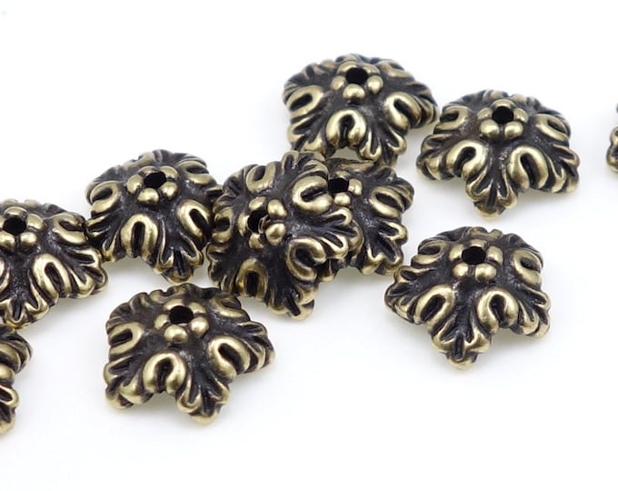 Antique Brass Bead Caps - 9mm Oak Leaf Dark Brass Beadcaps - Tierracast ...