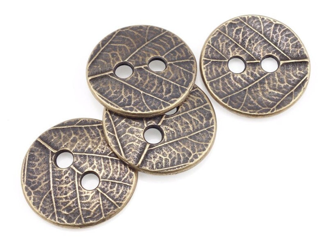 Antique Brass Button Findings Bronze Buttons Tierracast LEAF BUTTON ...