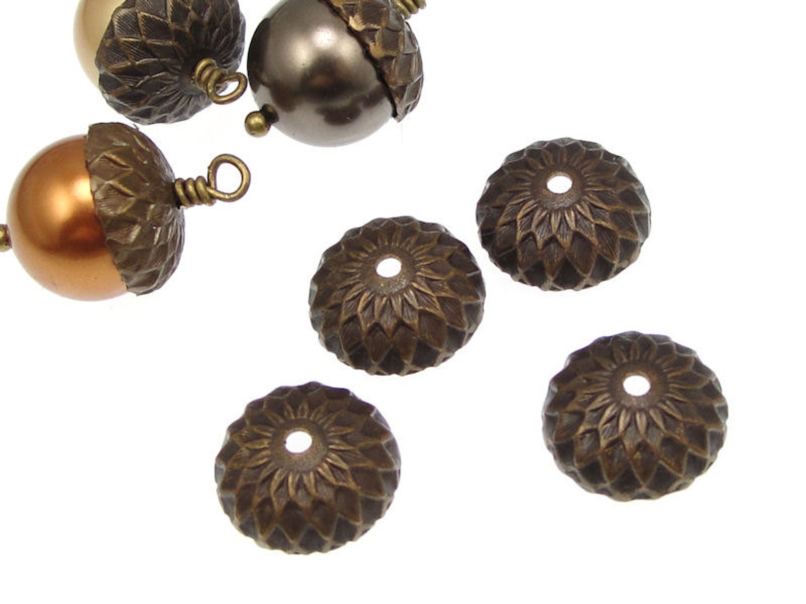 4 Acorn Caps Vintaj Natural Brass 13mm Acorn Bead Caps Dark Brass ...
