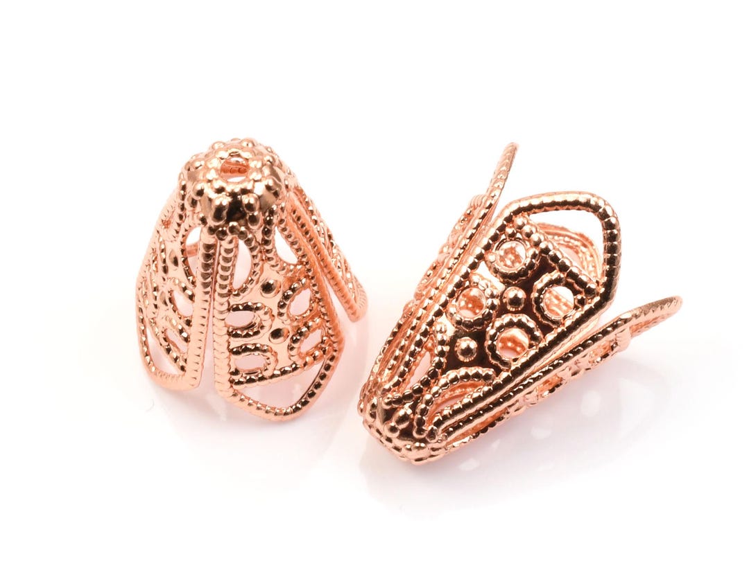12 or More 16mm Tall Open Filigree Cone Style Bead Caps - Bright Copper ...