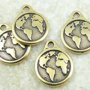 Tierracast EARTH Charm Antique Gold Charm World Charm Planet Earth With ...