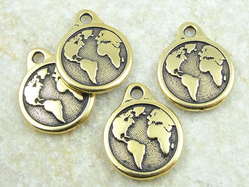 Tierracast EARTH Charm Antique Gold Charm World Charm - Etsy