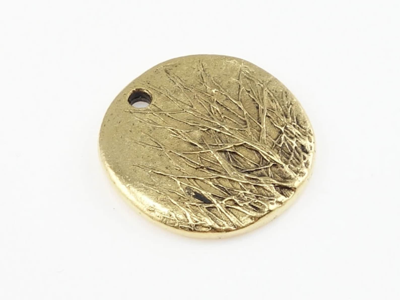 Antique Gold Tree Pendant Gold Charm Winter Tree Charm 20mm Diameter ...