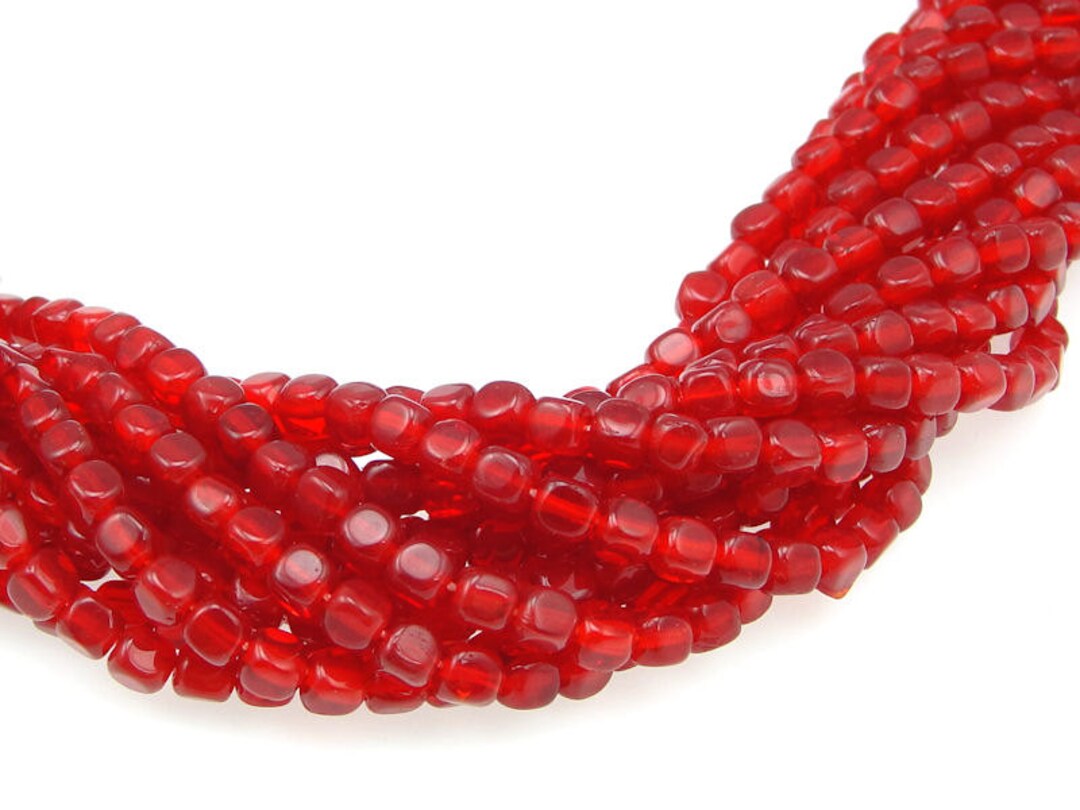 100 4mm Cube Beads SIAM RUBY Bright Candy Apple Red Christmas Red ...